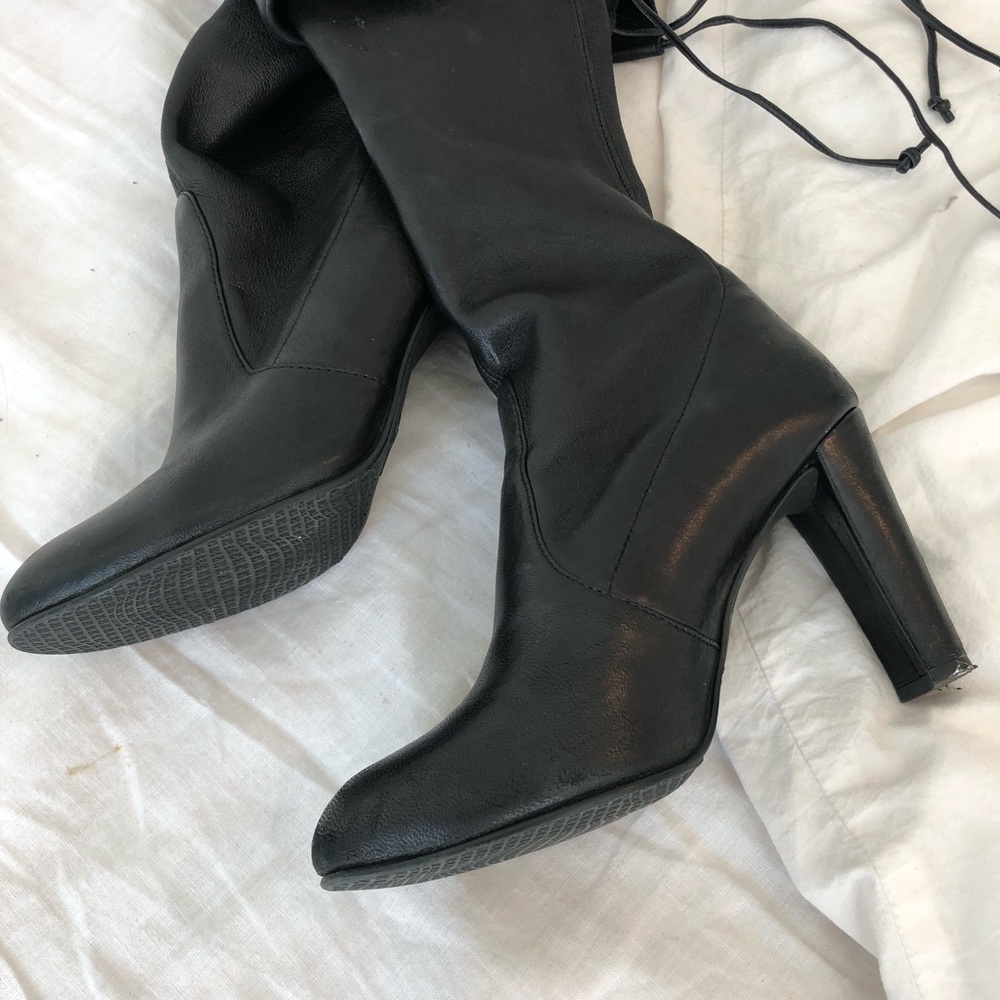 Stuart Weitzman Highland Boot Black Leather Gem